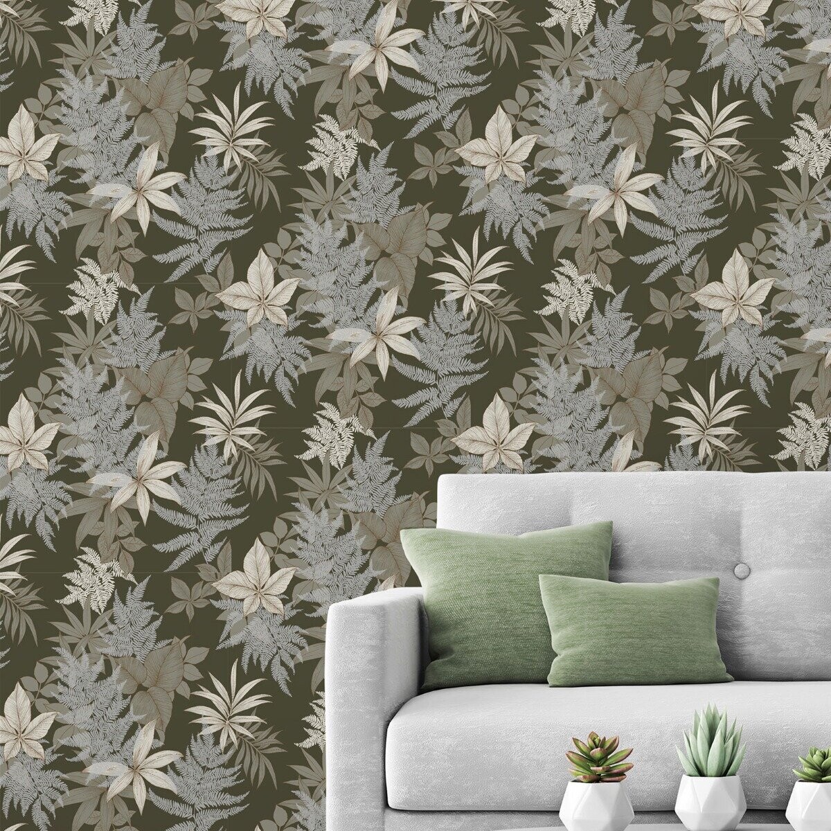 Field Fern Wallpaper Khaki Green Metallic Effect Grandeco A48202 on OnBuy