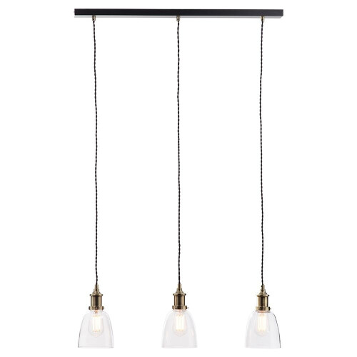 Litecraft 3 Light Pendant Bar Industrial Style With Glass Shades Brass ...