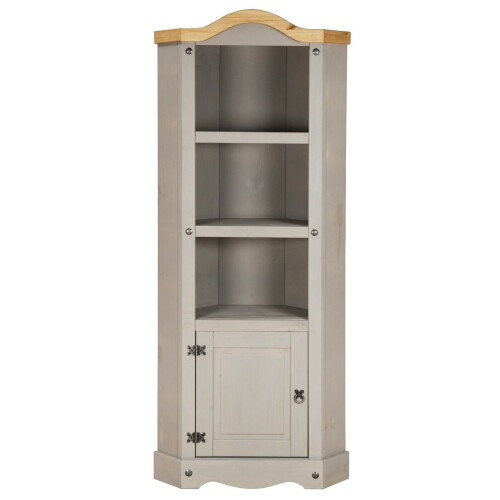 Corona Grey Corner Display Unit Bookcase Pine Cupboard 3 Book Shelves ...