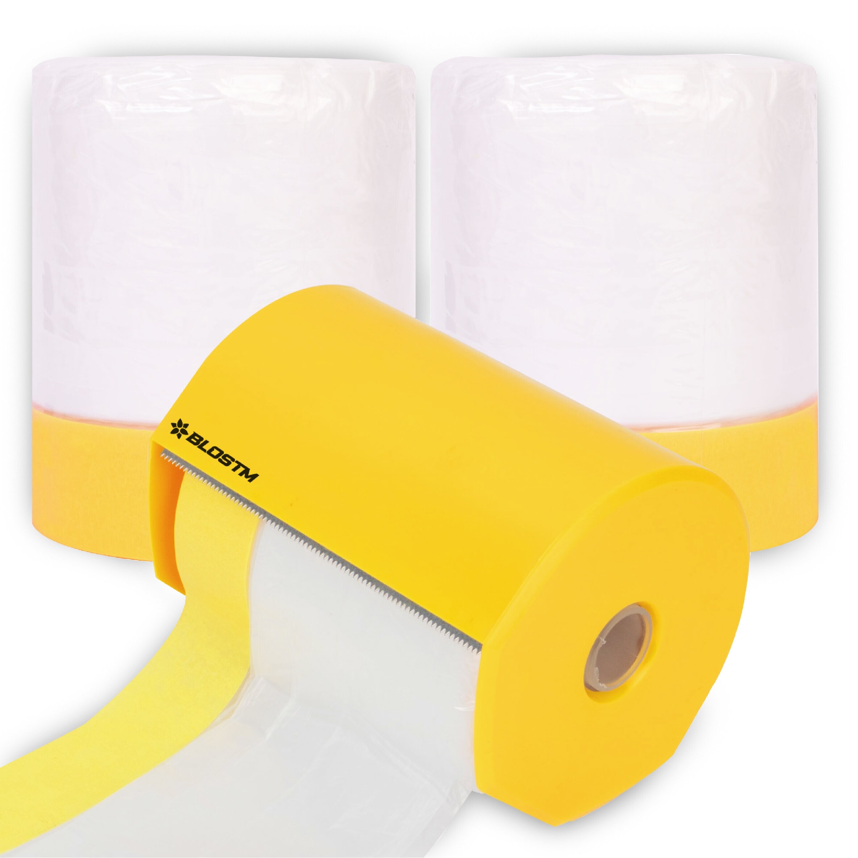 BLOSTM 3 x Adhesive Dust Sheet Roll 55cm x 30m Plastic Dispenser Tape ...