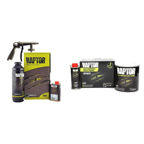 U-Pol Raptor Black Truck Bed Liner Kit 1L + Epoxy Primer Underbody Gun ...