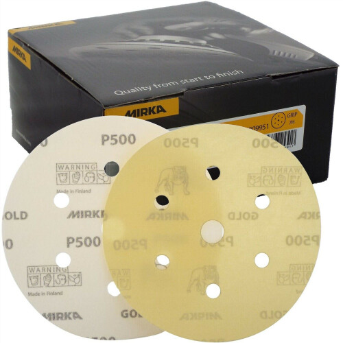 Mirka Gold Hook-It DA Sanding Discs 150mm 6" 500 Grit 6+1 Hole Sander ...