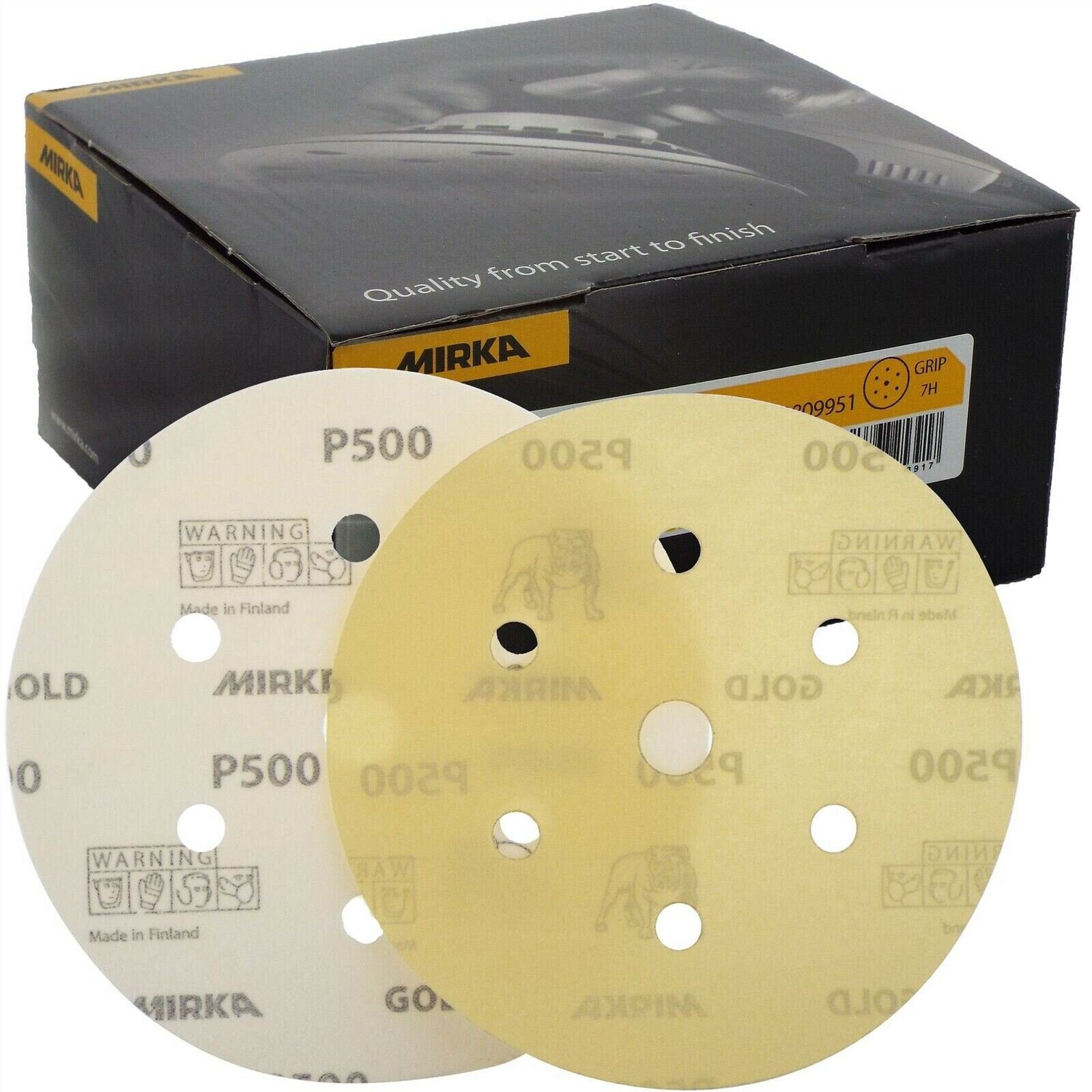 Mirka Gold Hook-It DA Sanding Discs 150mm 6" 500 Grit 6+1 Hole Sander ...