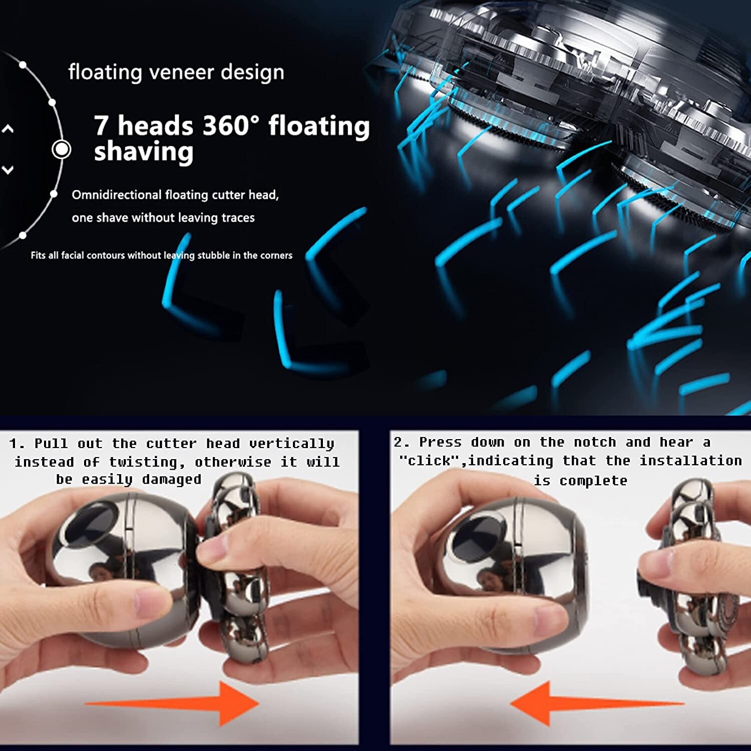 7-in-1 Head Shaver for Bald Men - Wet/Dry Cordless Skull Shaver with 7D ...