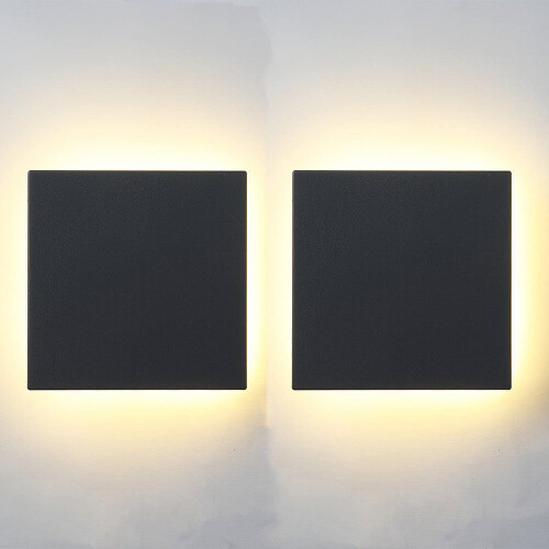 2X Led Wall Lamp Square Modern Wall Light Black Aluminum Acrylic Wall ...