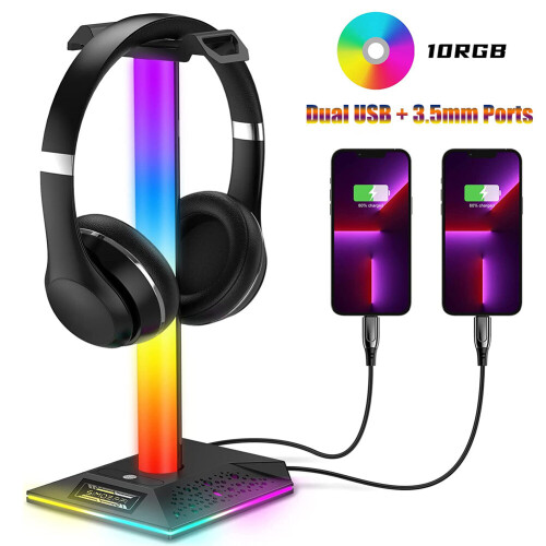 Gaming Headphone Holder Colorful RGB Headset Stand with Dual USB Ports ...