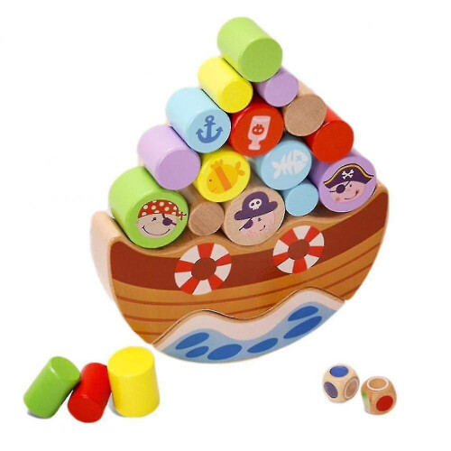 Wooden Blocks Children's Wooden Pirate Ship Moon Balance Jenga Game ...