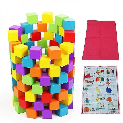 100 Pcs/set Wooden Cubic Brick Game 2.5cm Cubes Diy Color Blocks Set ...