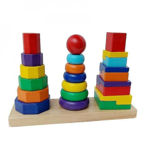 Children Educational Toys Three Pillar Rainbow Building Set Wooden ...