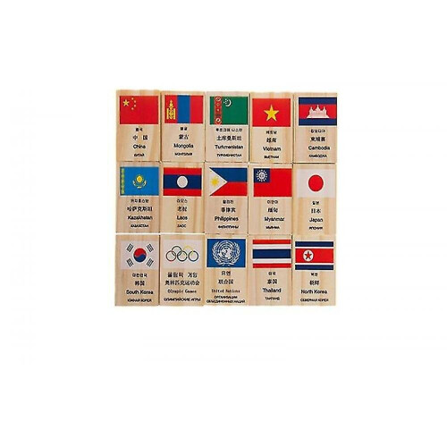 100pcs Wooden Flag Domino Game Learning Flags World Countries ...
