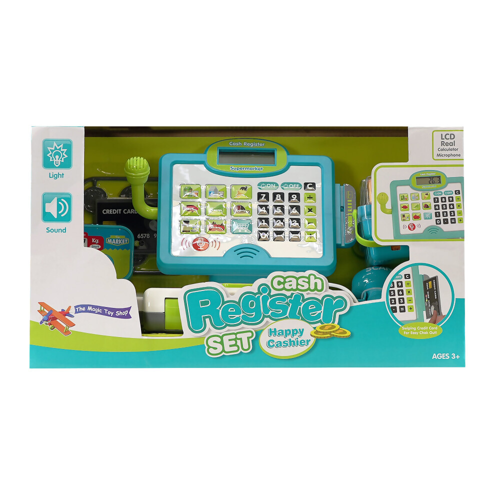 The Magic Toy Shop Kids Electronic Cash Register Toy Play Food Set Supermarket Till Pretend Play on OnBuy