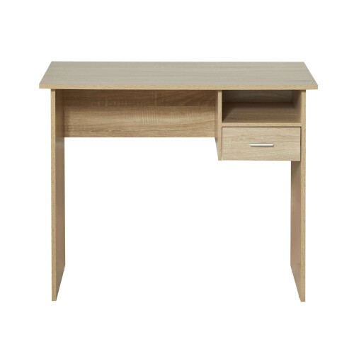 Oak Effect Desk with One Open Side Shelf and One Drawer on OnBuy