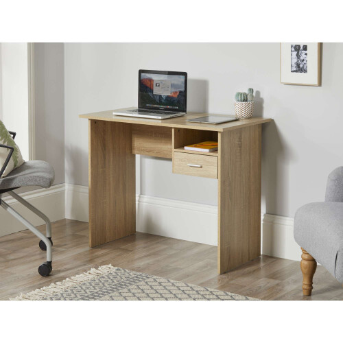 Oak Effect Desk with One Open Side Shelf and One Drawer on OnBuy