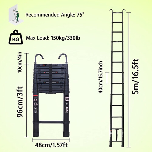 (5M Collapsible Ladder) 5M/6.2M Telescopic Ladder Aluminum with ...