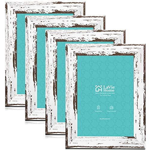 LaVie Home 5x7 Picture Frames (4 Packs, Distressed White) Wooden ...