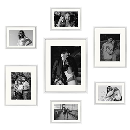 Frametory, 7 Piece Aluminum Wall Frame with Ivory Color Mat Set - Four ...