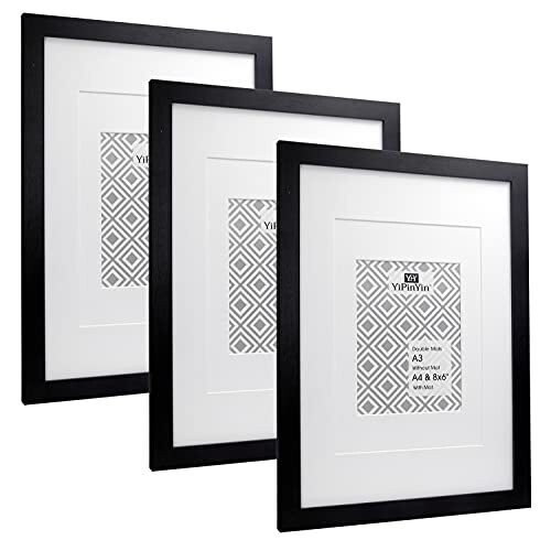 A3 Black Pictures Frames Set of 3 With Double Mounts for A4 & A5( 8x6 ...