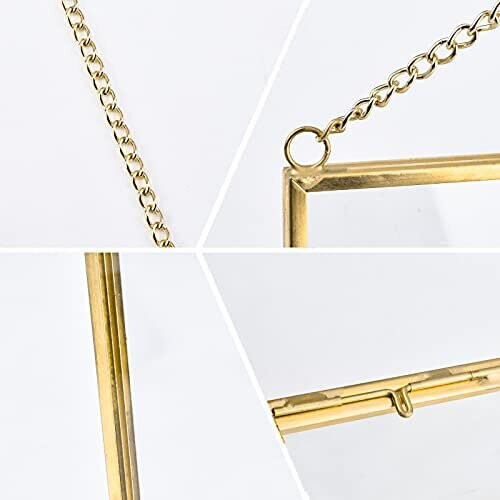 WANDIC Vintage Hanging Photo Frame, Gold Double Glass Frame Clear Glass ...