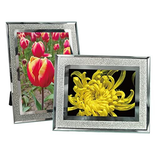 LOKCASA 6x8 Glass Photo Picture Frames,Sparkly Silver Border Frames, 2 ...