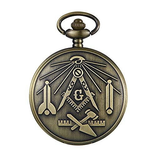 Masonic Symbol G Pocket Watch with Chain, Bronze Quartz Freemasonry ...