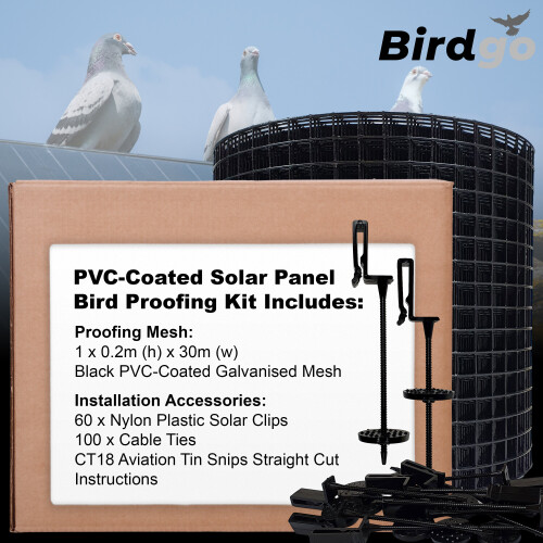 Birdgo Black PVC Coated Mesh & Clip Kit Solar Panel Pigeon Bird Control ...