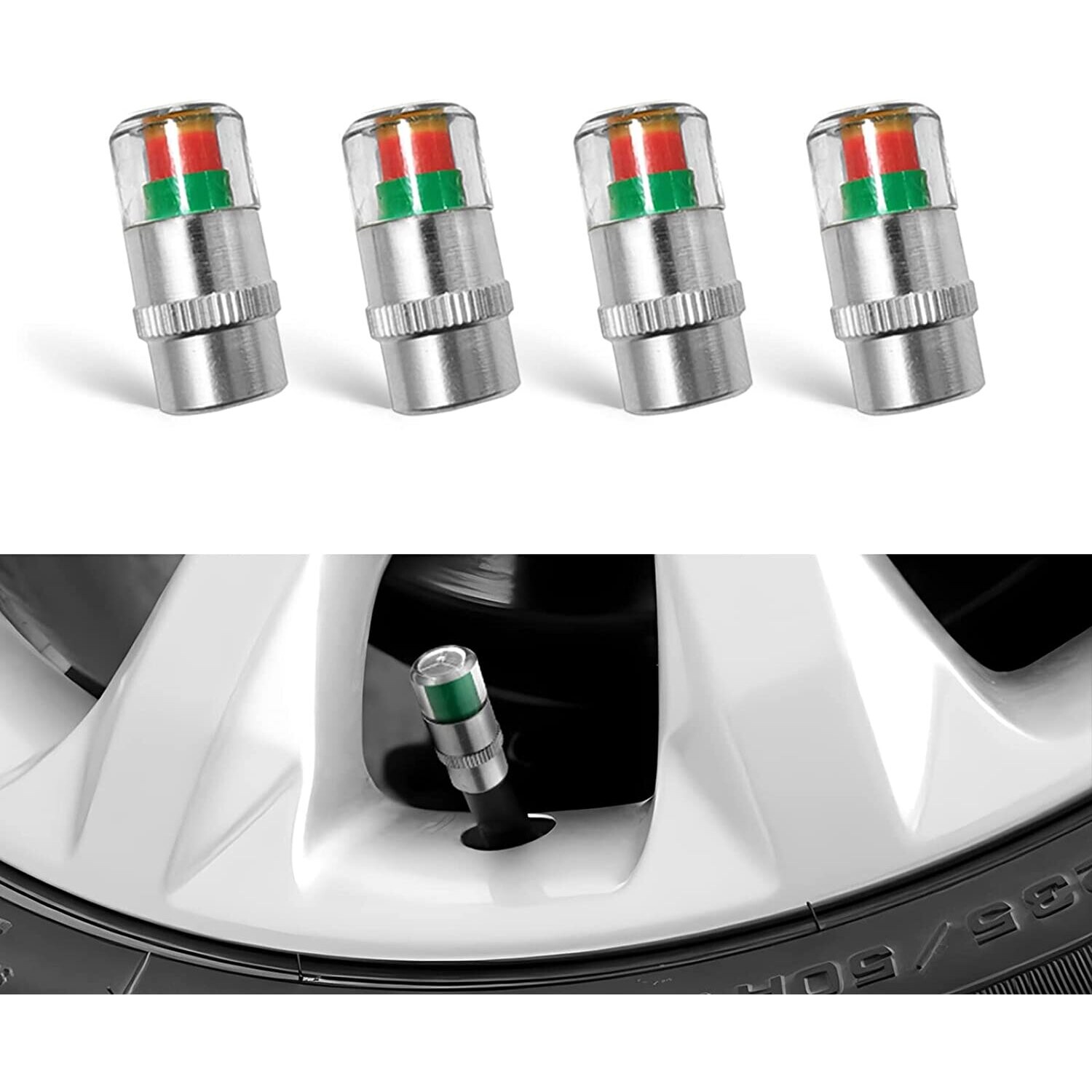 4Pcs Tire Pressure Monitor Valve Stem Caps, Universal 32PSI Car Tire ...