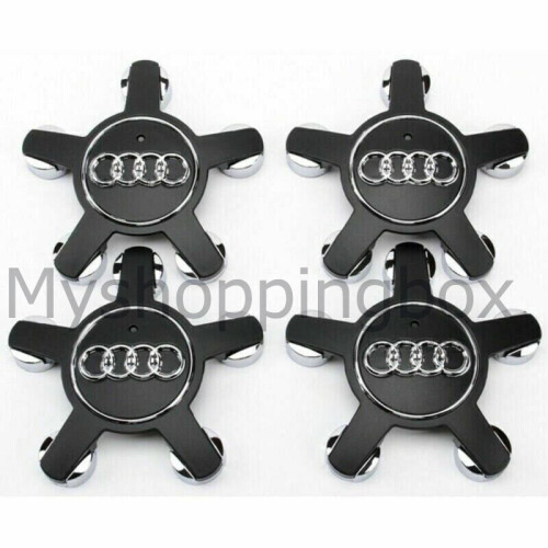 4 x Audi Alloy 5 Star Spyder Wheel Centre Caps Black Hub Badge 135mm A3 ...