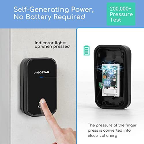 Aigostar Wireless Doorbell, Self-Powered Door Bells Wireless Cordless ...