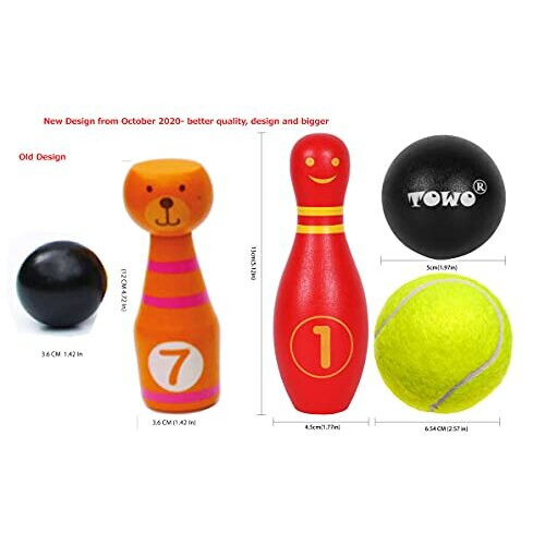TOWO Wooden Skittles for Children - Wooden Skittle Set with Facial ...