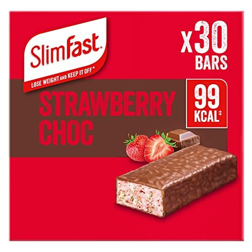 SlimFast Snack Bar, Low Calorie Snack, Strawberry Choc Flavour, 30 x 25 ...
