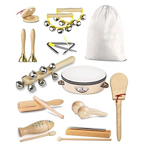 E-SMARTER Kids Musical Instruments 19pcs, Wooden Musical Instruments ...