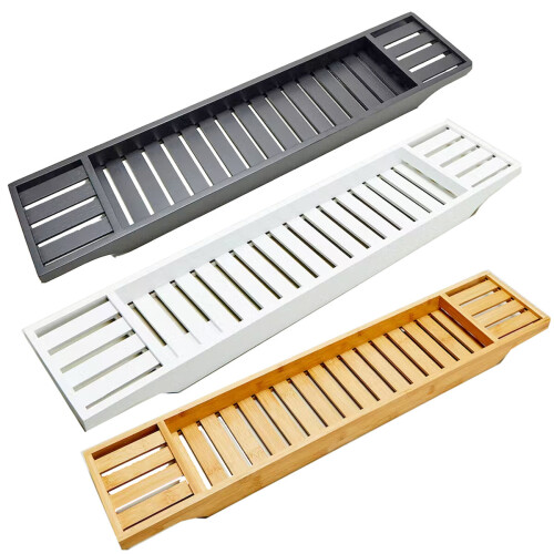 (Grey) Bamboo Wood Bath Tub Rack Bathroom Shelf Tidy Tray Storage Caddy ...