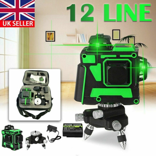 12 Line Laser Level Green Self Leveling 3D Cross Measure Tool Kit ...