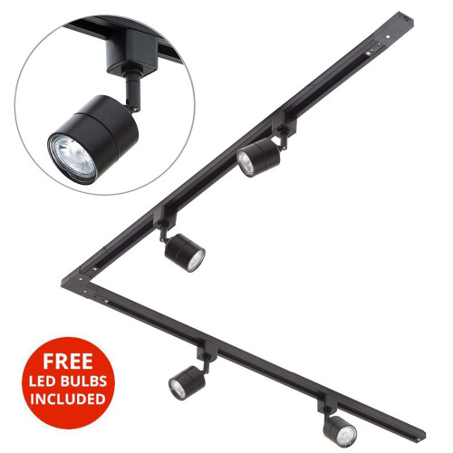 Litecraft 2M L Shape Track Light With 4 Soho Fixture & Bulbs - Black on ...