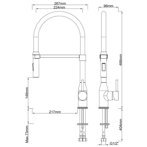 Modern Kitchen Tap Single Lever Pull Out Hose Swivel Spout Matt Black