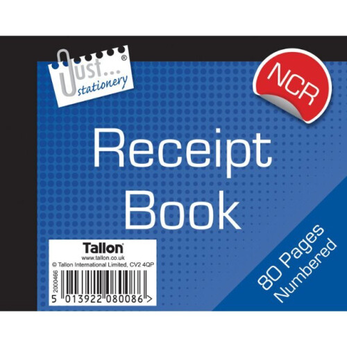 Numbered Duplicate Receipt Book 1-80 NCR No Carbon Required Half Size ...