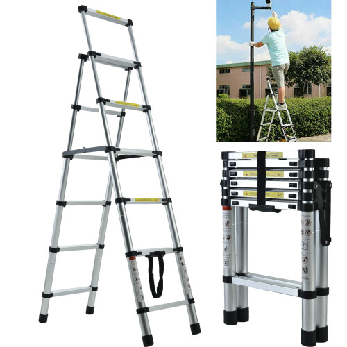 6 Telescopic Step Ladder Aluminium Heavy Duty 150KG/330lb Capacity ...
