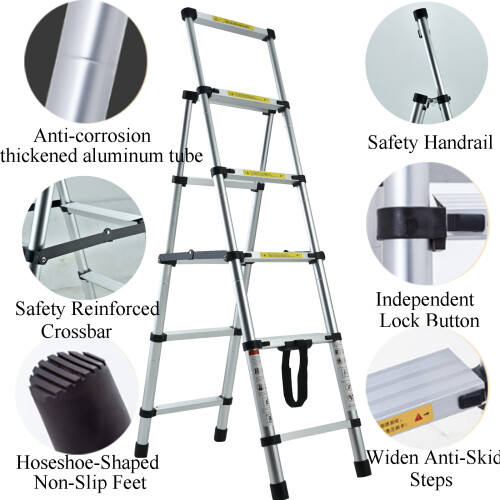 5 Telescopic Step Ladder Aluminium Heavy Duty 150KG/330lb Capacity ...
