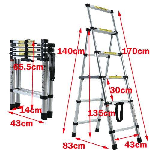 5 Telescopic Step Ladder Aluminium Heavy Duty 150KG/330lb Capacity ...