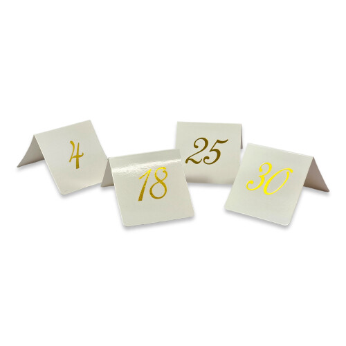 Table Numbers 1 to 30, Foldable freestanding Gold on White gloss card ...