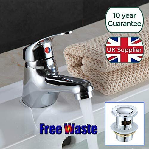 Modern Basin Sink Tap Square Mixer Chrome Monobloc Bathroom Cloakroom with Waste, Bathroom Taps ...