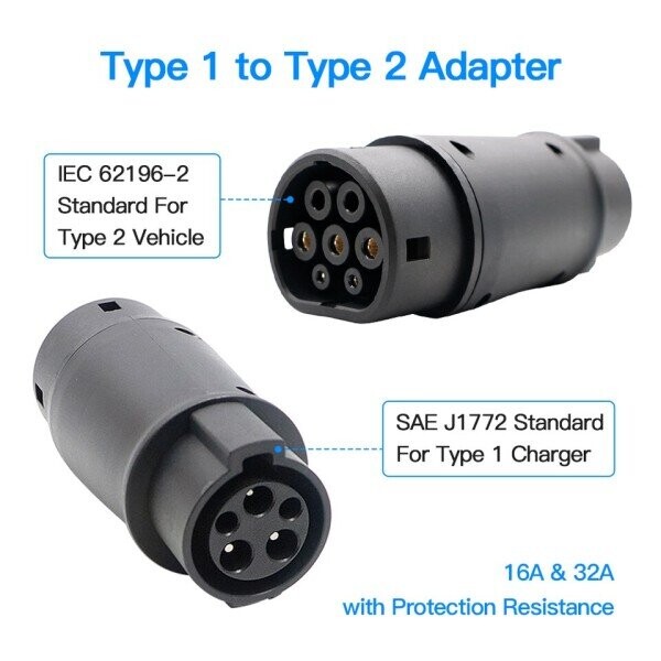 (Type 1 To Type 2) Electric Connector SAE J1772 Socket Type 1 to Type 2 ...