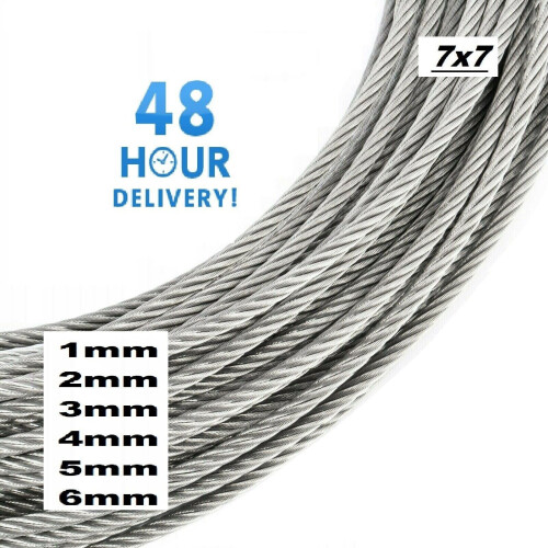 (20 Metre, 4mm) Stainless Steel Wire Rope Metal Cable Rigging 7 x 7 1mm ...