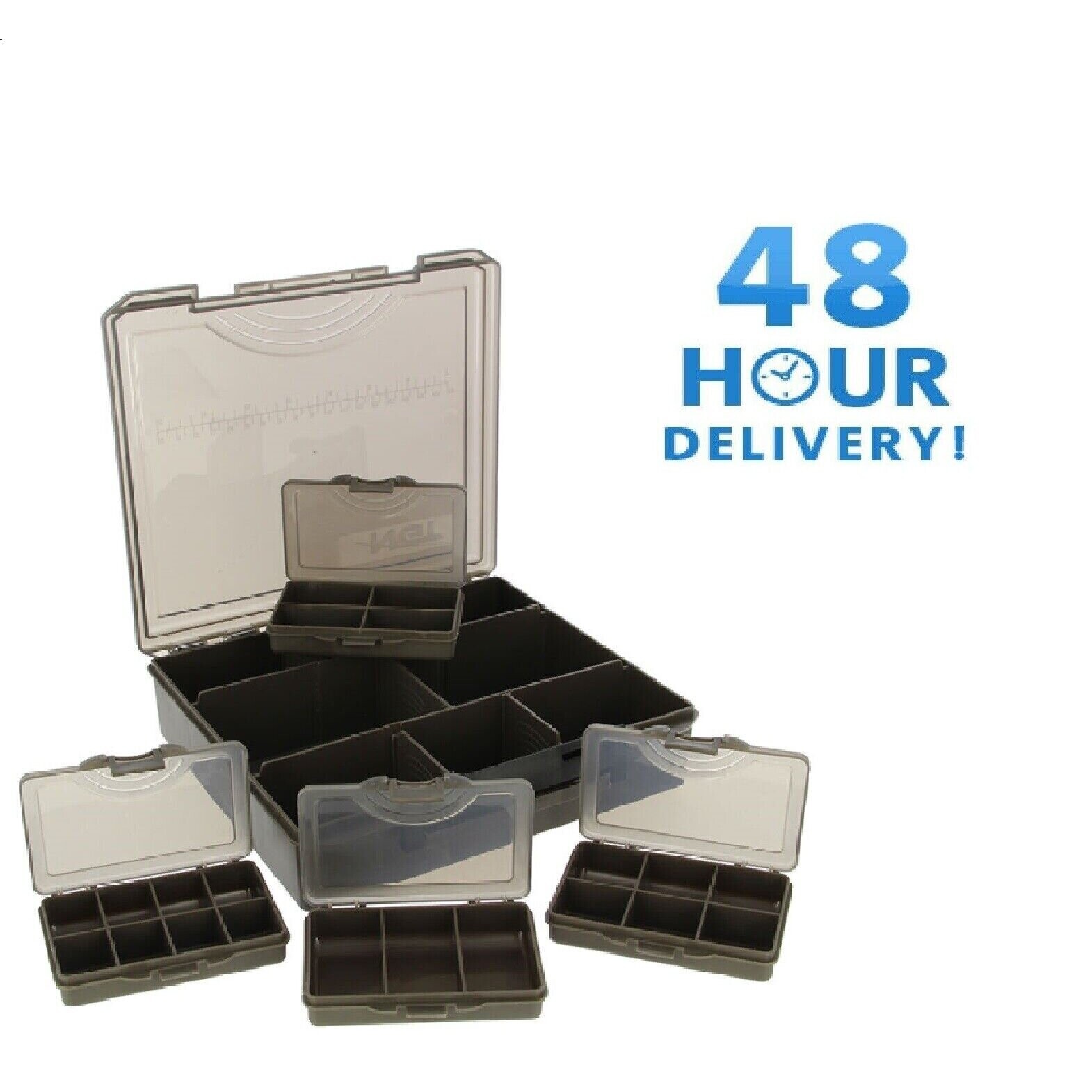 NGT 4+1 Black Tackle Box Storage System Specialist Carp Fishing + 4 Bit ...