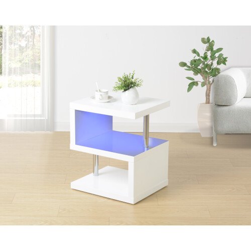 3 Layer WHITE Coffee Table with BLUE LED Light - EFFULGENCE on OnBuy