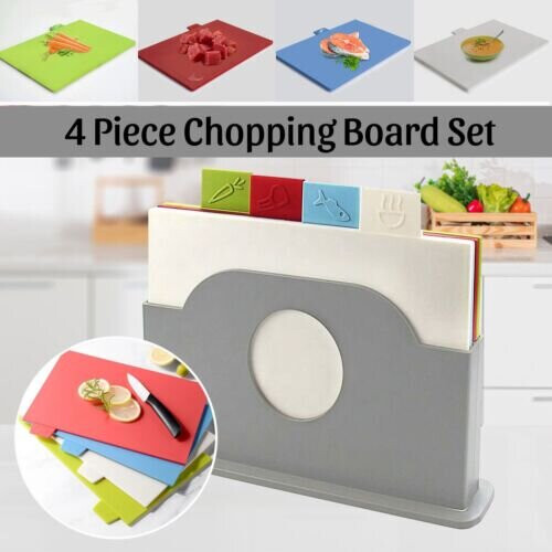 4 Piece Plastic Chopping Board Food Cutting Boards Color Coded Serving ...