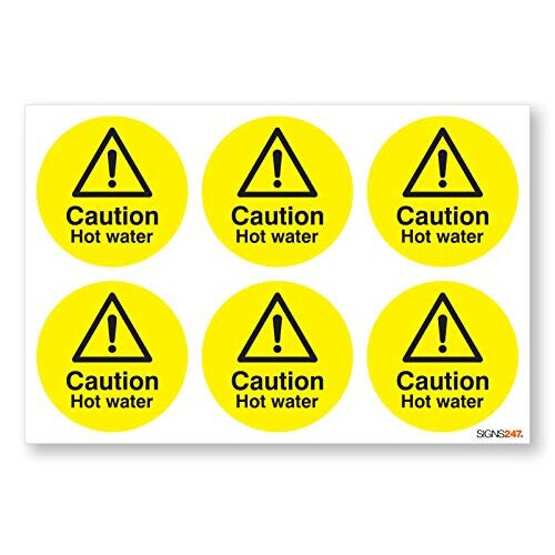 Caution Hot Water Safety Stickers Sign - 6 Pack Self Adhesive 65mm ...