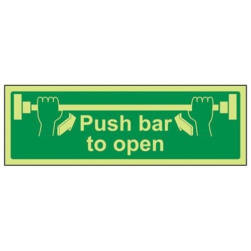 VSafety Glow In The Dark Push Bar To Open Door Sign - 450mm x 150mm ...
