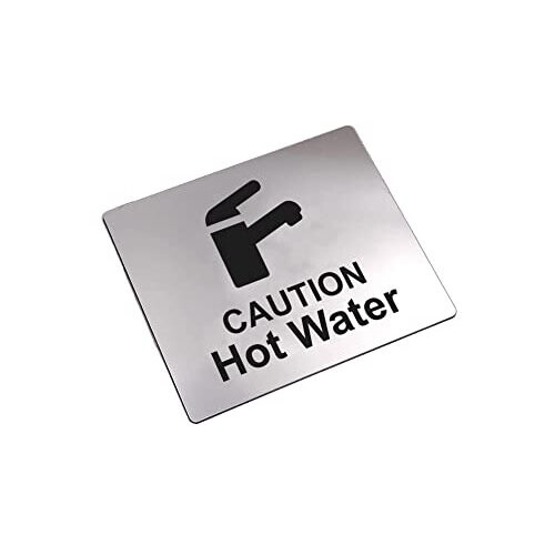 Caution Hot Water Tap Sink Sign with Adhesive Sticker Backing, Metallic ...
