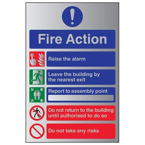 VSafety General Fire Action 5 Message Risks Sign - 150mm x 200mm - 3mm ...
